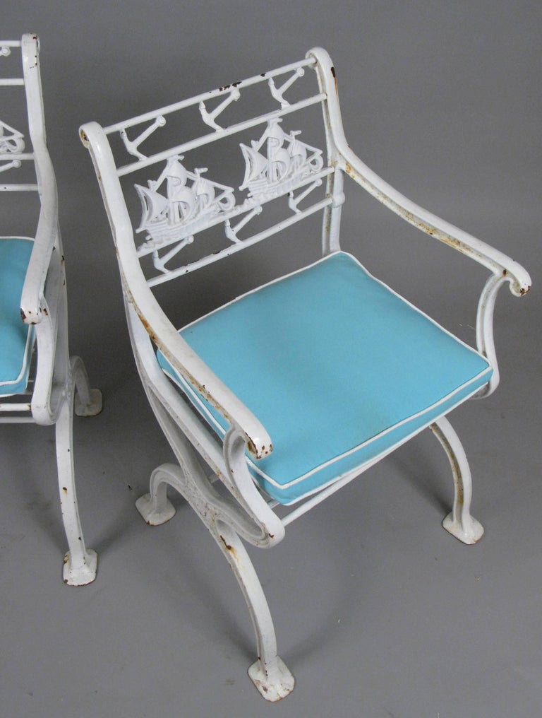 Pair of Rare Antique Cast Iron Sailing Ship and Anchor Chairs at 1stDibs