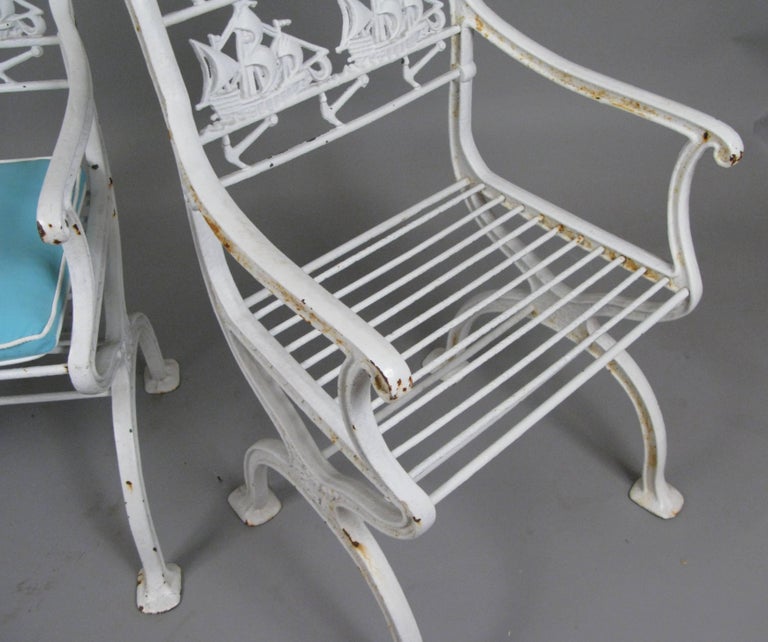Pair of Rare Antique Cast Iron Sailing Ship and Anchor Chairs at 1stDibs