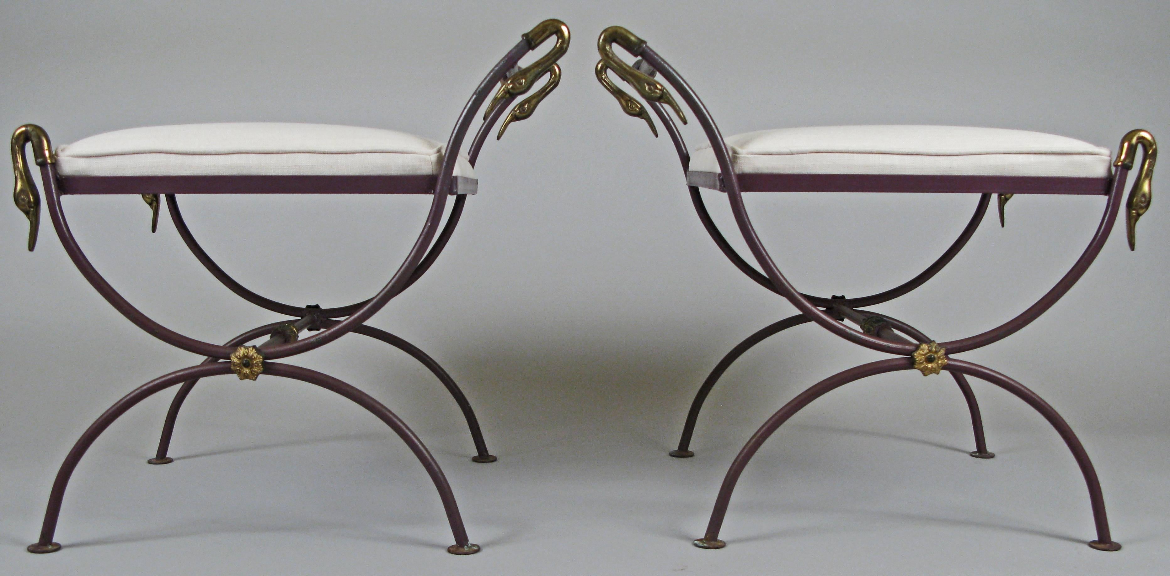Pair of Neoclassical Iron and Brass Swan Benches at 1stDibs