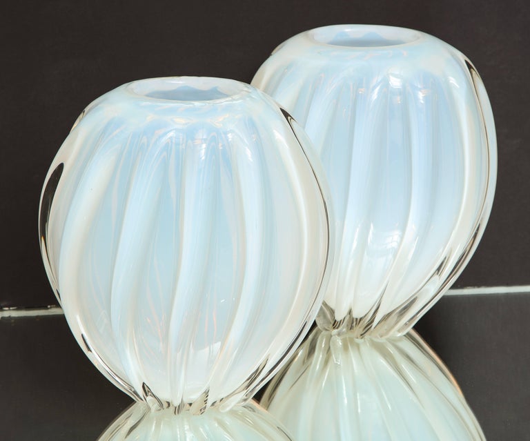 Pair of Opal 'Moonstone' Murano Glass Vases at 1stDibs
