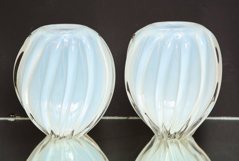 Pair of Opal 'Moonstone' Murano Glass Vases at 1stDibs