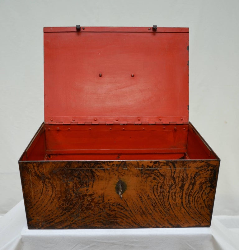 Antique Grain Painted Steel Strong Box at 1stdibs