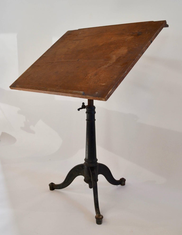 Drafting Table with Cast Iron Adjustable Base at 1stDibs