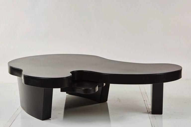 Unique Free-Form Coffee Table Embossed in Black Leather For Sale at 1stDibs