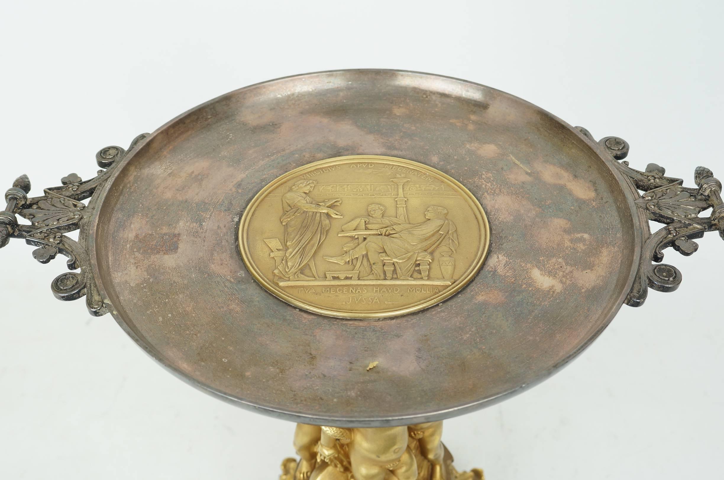 Gilt Bronze Figural Tall Table Centerpiece with Silvered Plate on Top ...