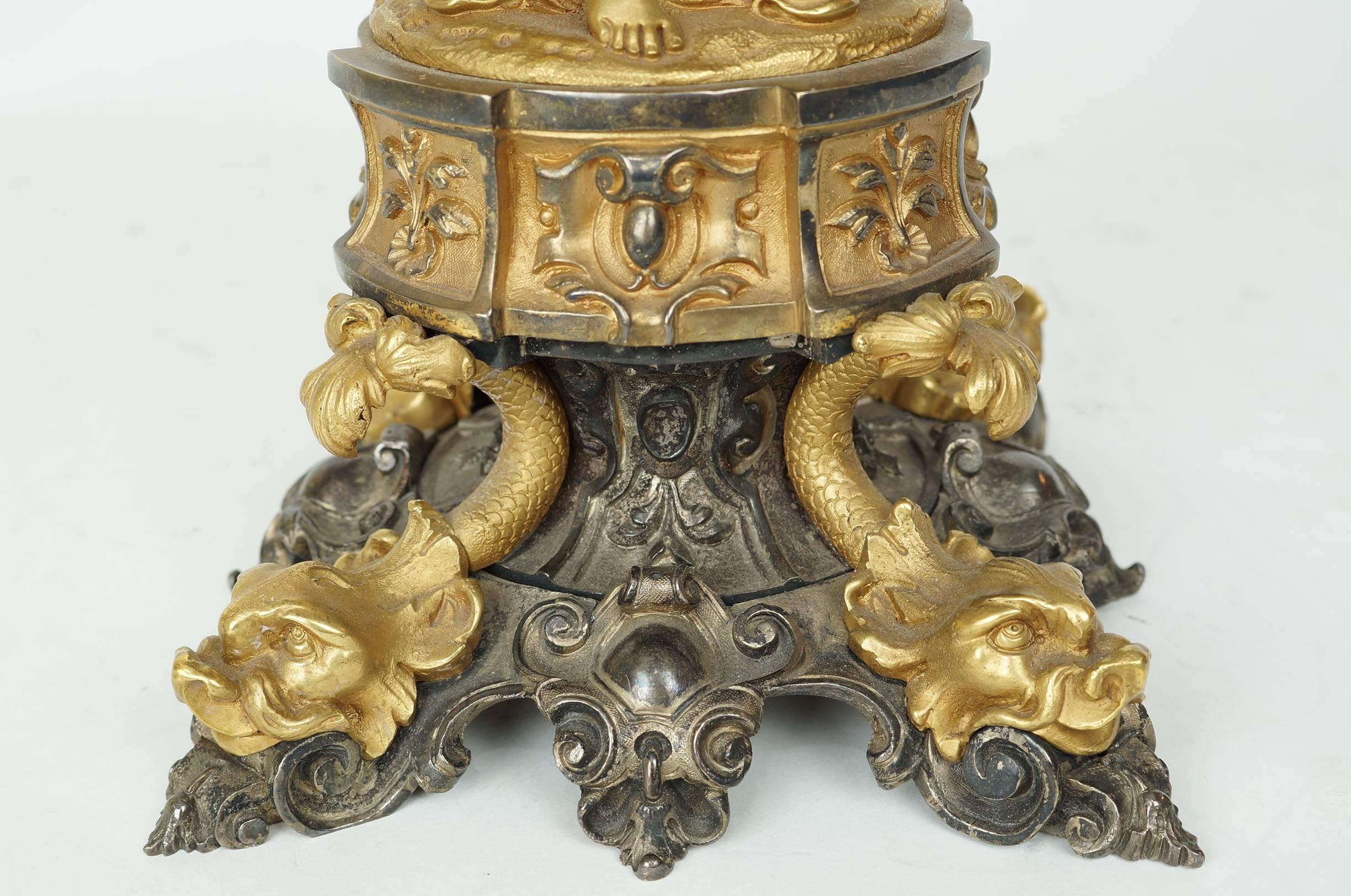 Gilt Bronze Figural Tall Table Centerpiece with Silvered Plate on Top ...