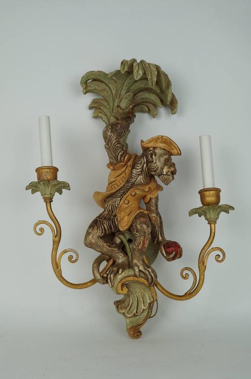 Pair of Two-Arm Wall Light Sconces with Monkey Figures at 1stDibs ...