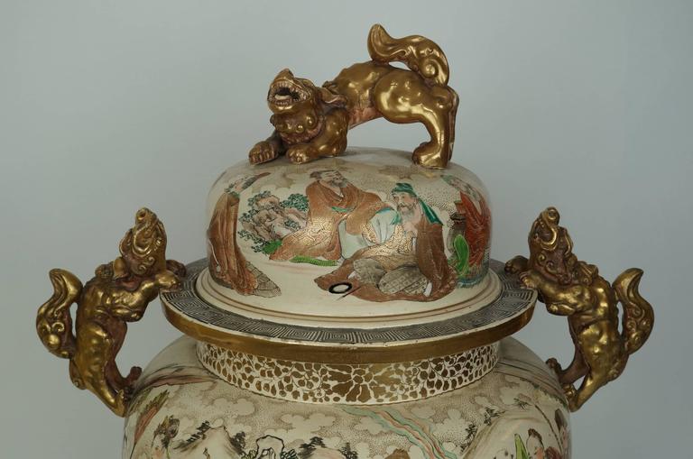 Large Antique Japanese Satsuma Koro Covered Urn with Foo Dog Handles ...