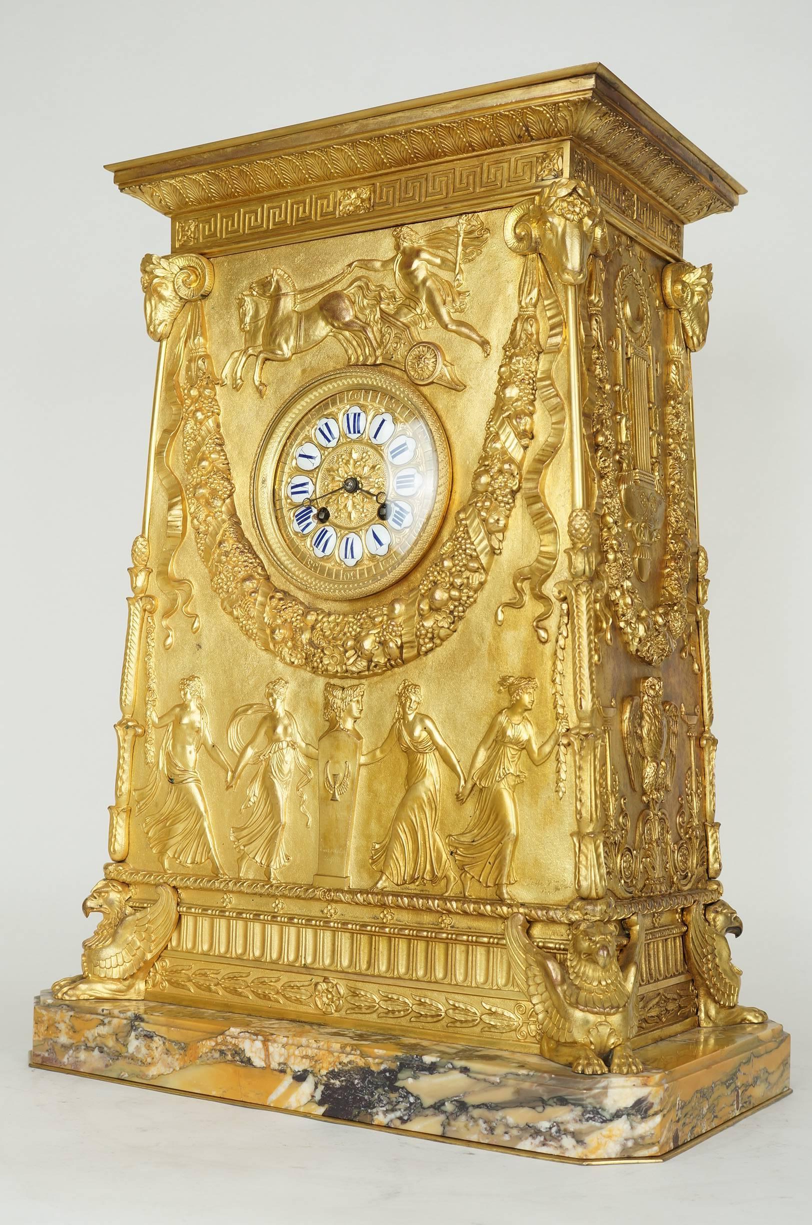 Neoclassical French Empire Bronze Mantel Clock on Siena Marble Base at ...