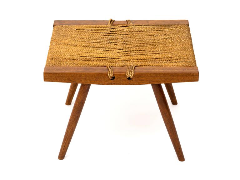 1950s George Nakashima Walnut and Woven Grass Seat Stool at 1stDibs
