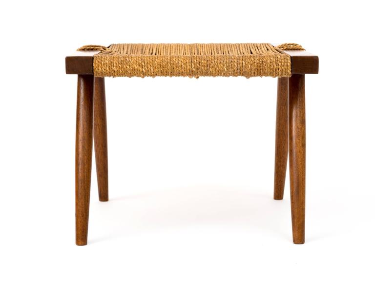 1950s George Nakashima Walnut and Woven Grass Seat Stool at 1stDibs