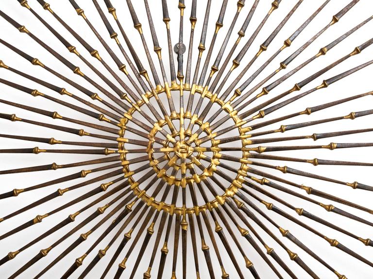 Gilded Metal Sunburst Wall Sculpture Art by Ron Schmidt, circa 1969 at ...