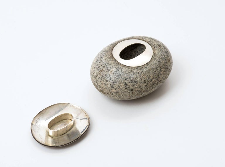 John Prip Sterling Silver and Granite River Stone Lidded Box For Sale ...