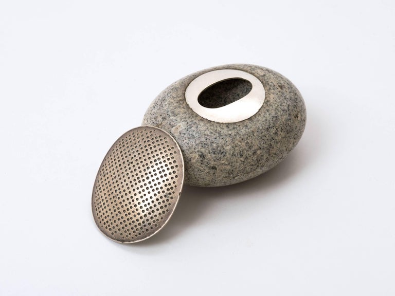 John Prip Sterling Silver and Granite River Stone Lidded Box For Sale ...