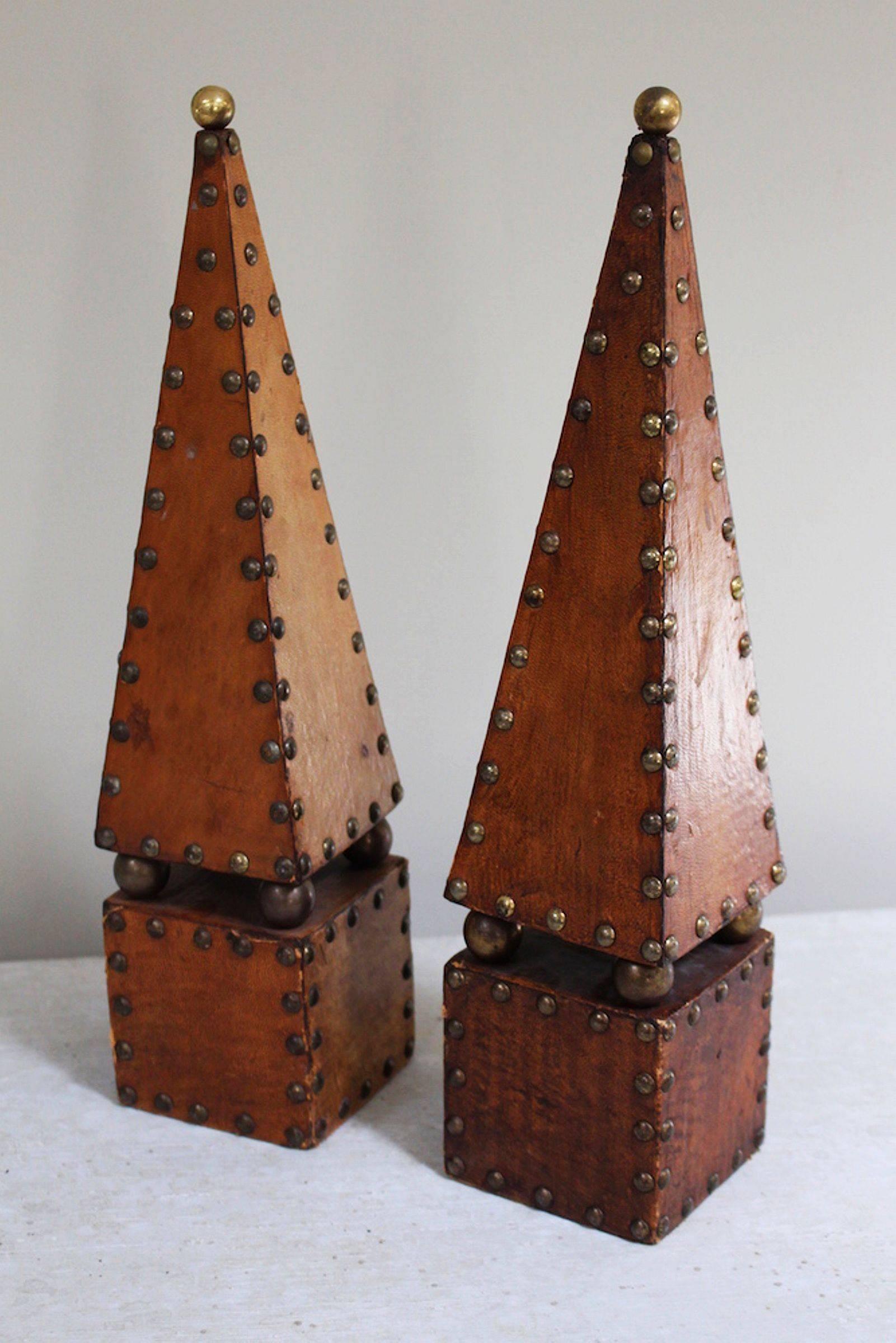 English Decorative Leather and Brass Obelisks (Priced as a Pair) at ...