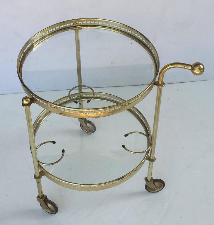 French Round Drinks Cart of Brass and Glass at 1stDibs