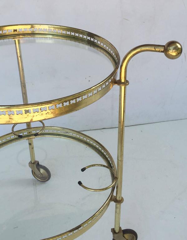 French Round Drinks Cart of Brass and Glass at 1stDibs