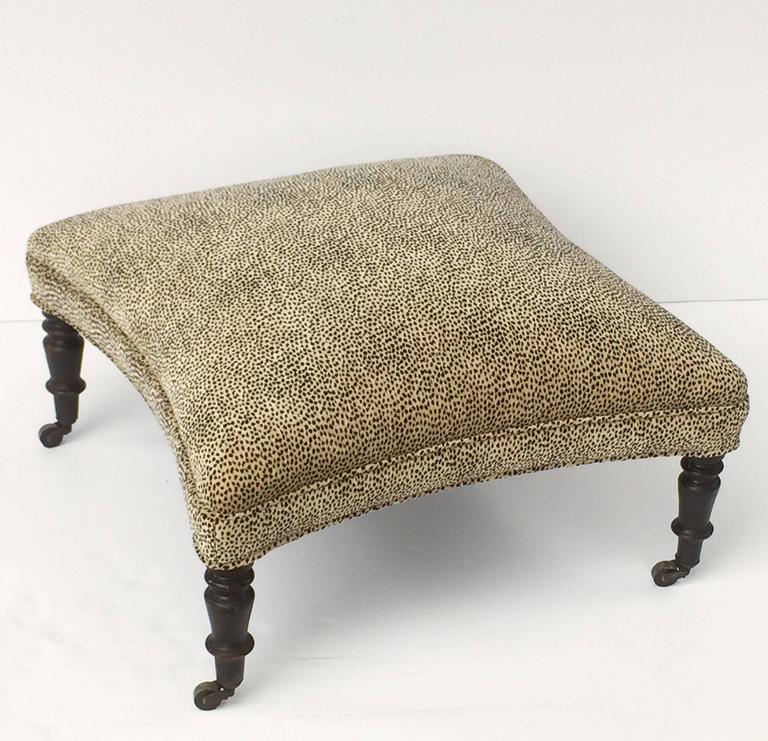 English Upholstered Ottoman on Turned Legs at 1stDibs