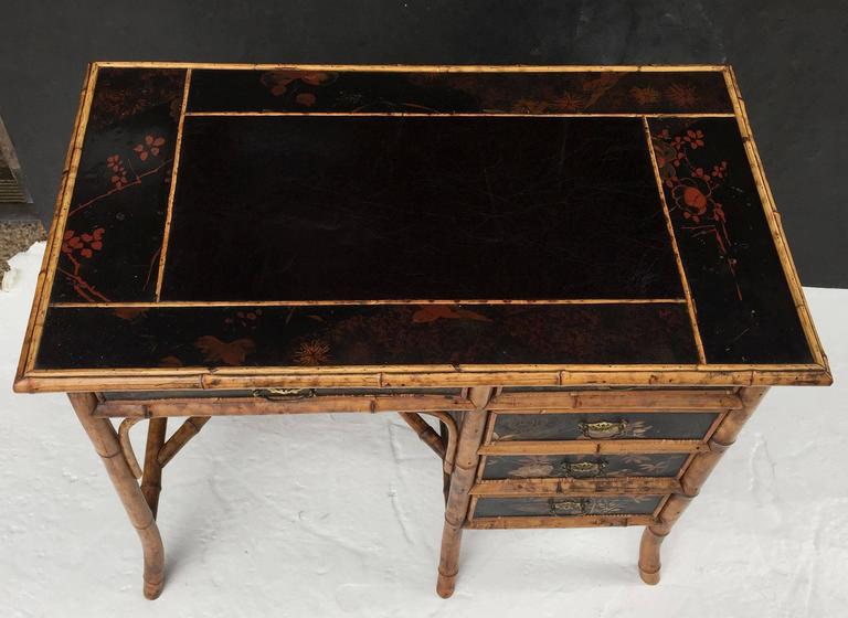 English Bamboo Writing Desk with Leather Top and Lacquered Sides at 1stDibs