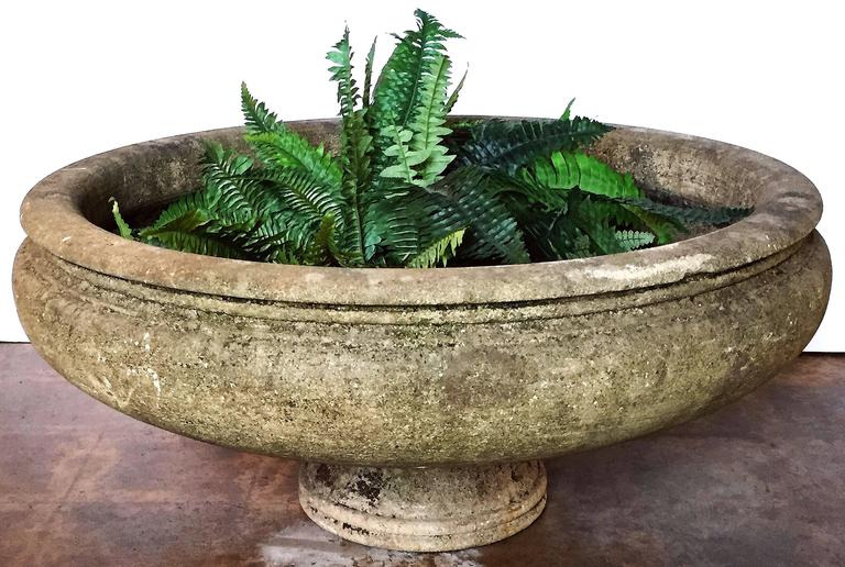 Pair of English Garden Stone Extra Large Round Planters at 1stDibs