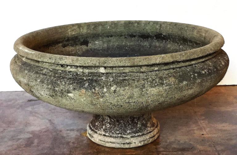 Pair of English Garden Stone Extra Large Round Planters at 1stDibs
