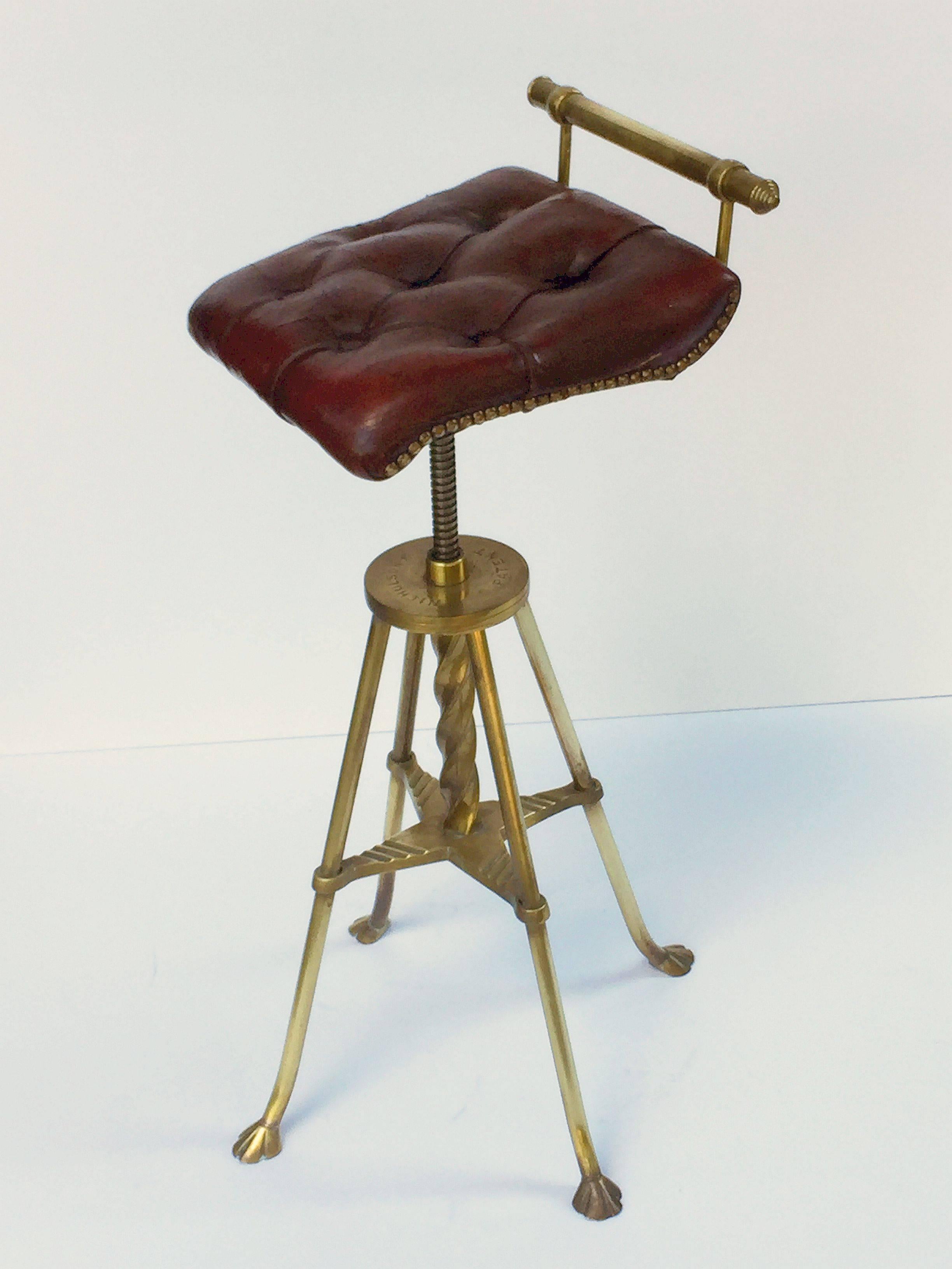 English Harpist's Stool of Brass with Original Button Leather Seat at ...