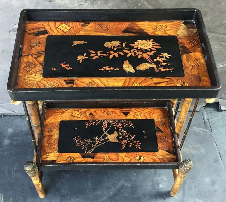 English Bamboo Tray Table with Japan Lacquered Trays at 1stDibs