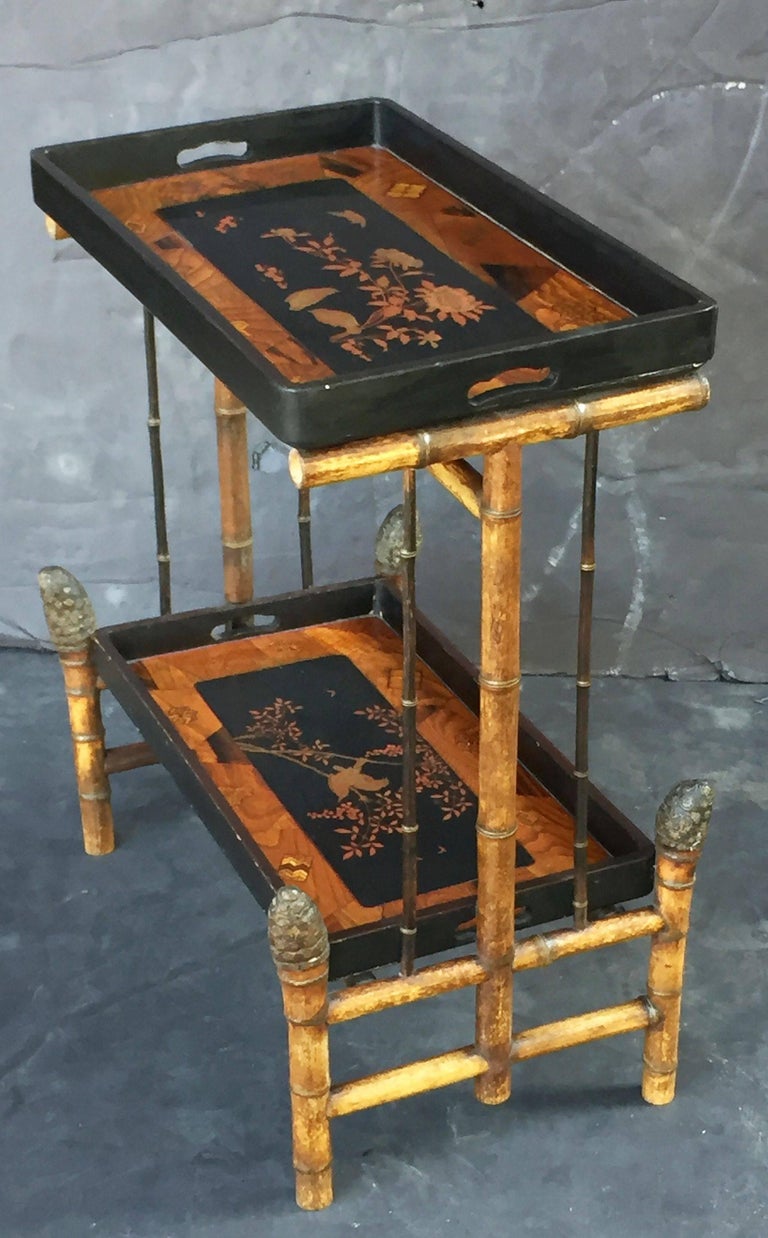 English Bamboo Tray Table with Japan Lacquered Trays at 1stDibs