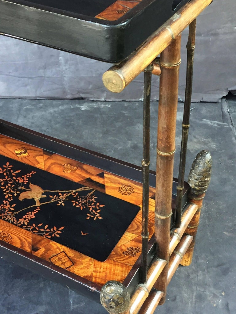 English Bamboo Tray Table with Japan Lacquered Trays at 1stDibs