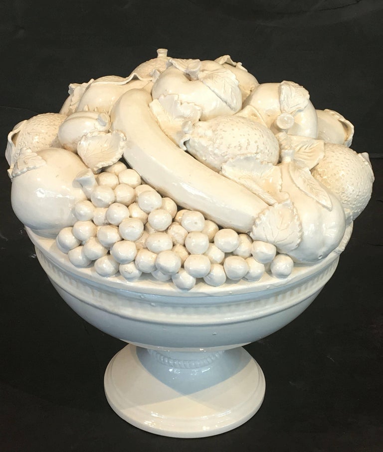 Large Italian Creamware or White Glazed Pedestal Bowl of Fruit at 1stDibs
