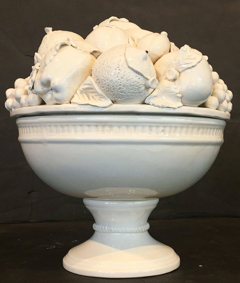Large Italian Creamware or White Glazed Pedestal Bowl of Fruit at 1stDibs