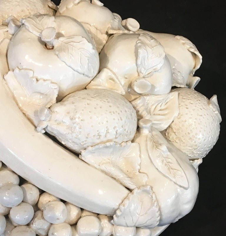 Large Italian Creamware or White Glazed Pedestal Bowl of Fruit at ...