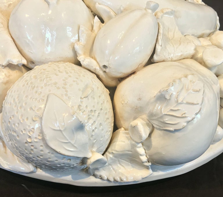 Large Italian Creamware or White Glazed Pedestal Bowl of Fruit at 1stDibs