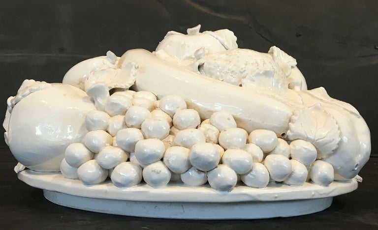 Large Italian Creamware or White Glazed Pedestal Bowl of Fruit at 1stDibs