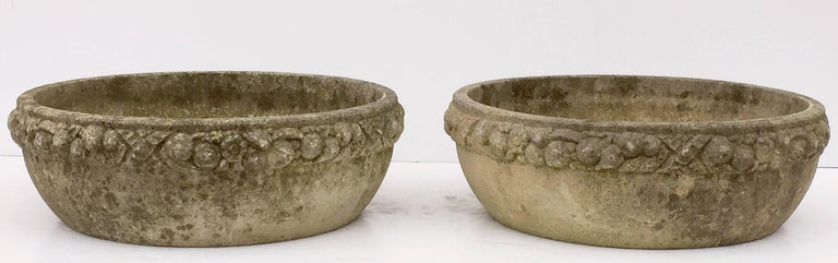 Four Large Round English Garden Stone Low Planters 'Individually Priced ...