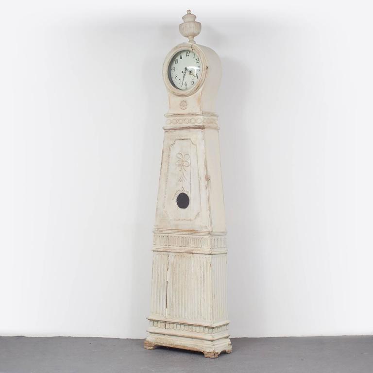 Floor Clock White Painted Gustavian, Sweden For Sale at 1stDibs