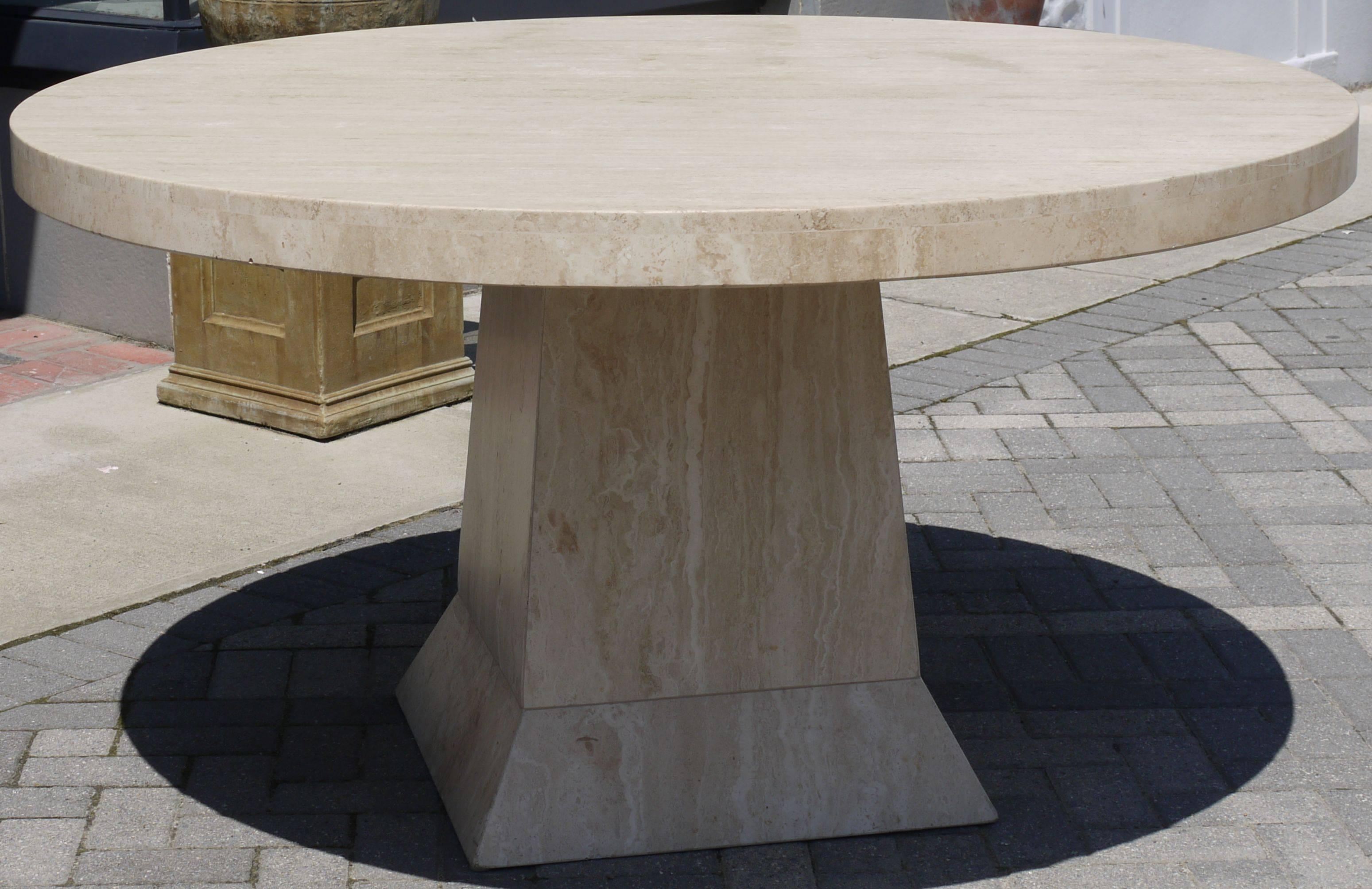 Large Round Travertine Center Table at 1stDibs