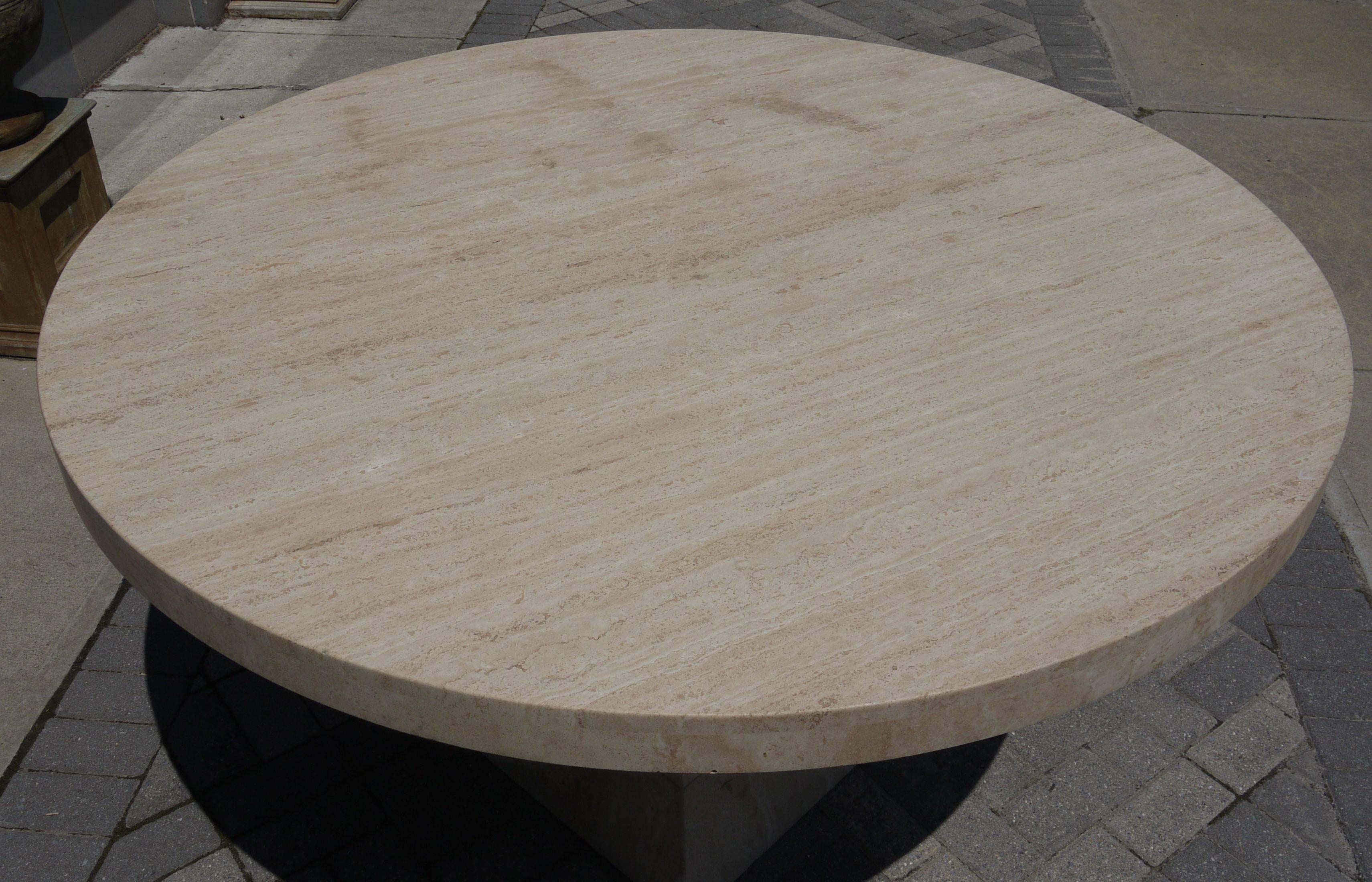 Large Round Travertine Center Table at 1stDibs