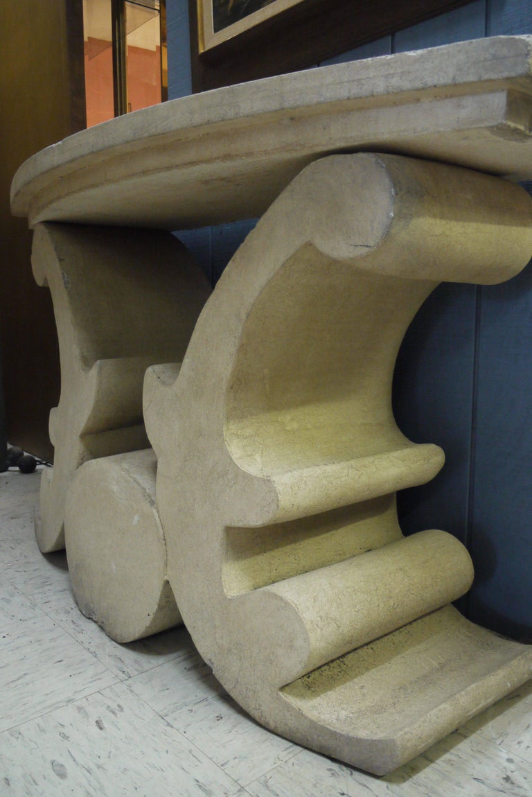 Pair of Cast Stone Postmodern Consoles, circa 1980 at 1stDibs