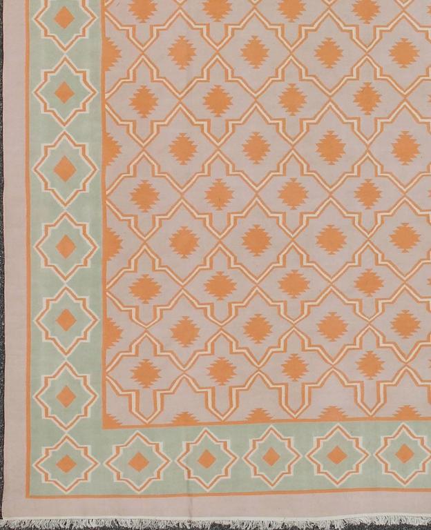 Large Vintage Cotton Dhurrie Designer Rug 11'6 x 14'6 For Sale at 1stDibs