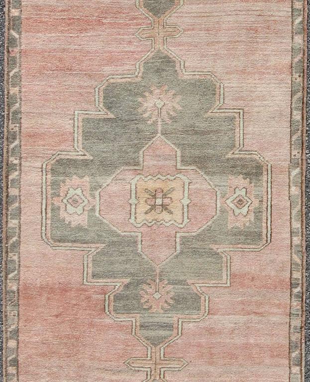 Coral and Pink Turkish Oushak Runner with Medallion Design For Sale at ...
