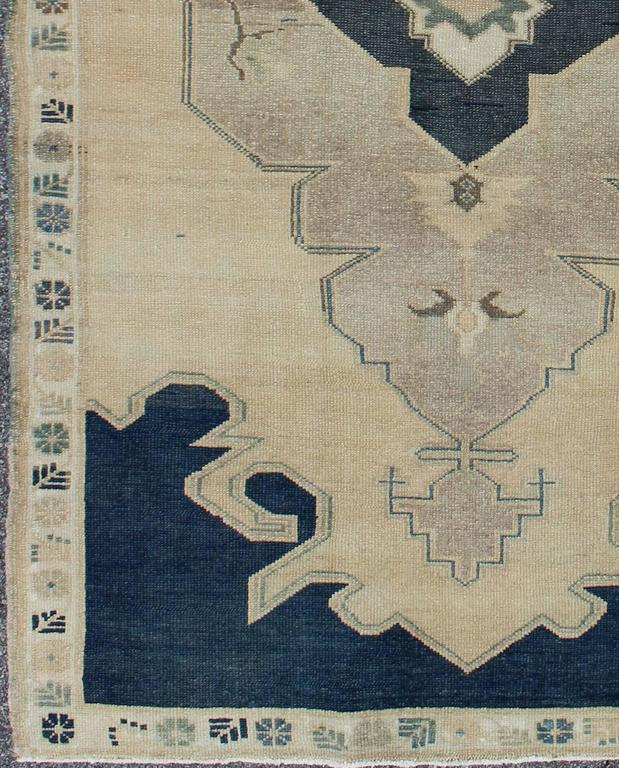 Vintage Turkish Oushak with Geometric Design and Navy Color at 1stDibs