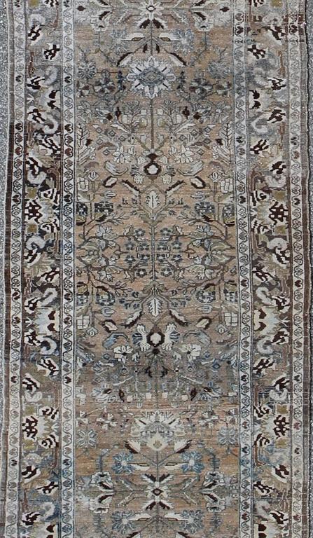 Long Persian Runner with Sophisticated Design in Tan, Olive and Brown ...