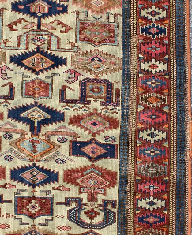 Antique Kazak Rug with Colorful All-Over Geometric Design at 1stDibs