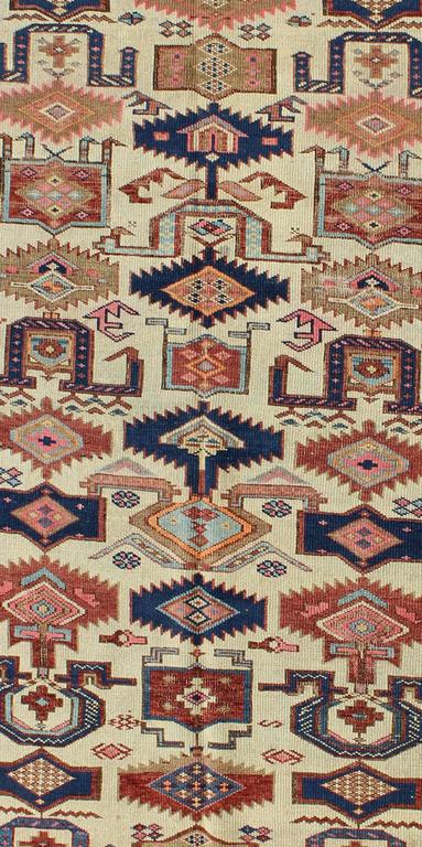 Antique Kazak Rug with Colorful All-Over Geometric Design at 1stDibs