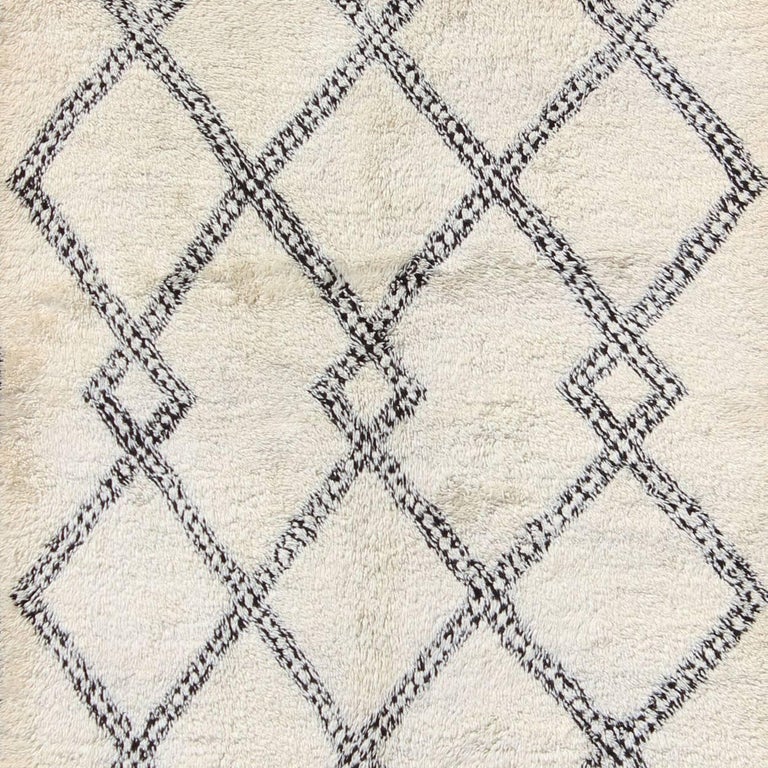 Large White Background Vintage Beni Ourain Moroccan Rug with Charcoal ...