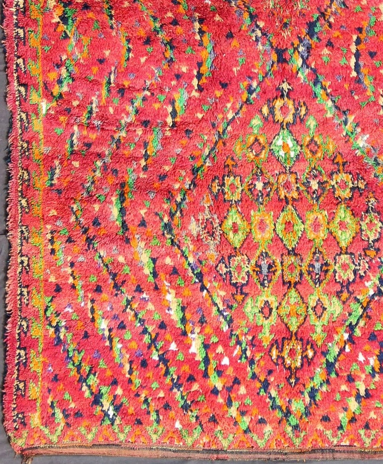 Mid-Century Tribal Moroccan Vintage Rug with Colorful, Vibrant Diamond ...