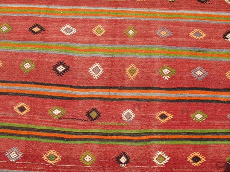 Vintage Turkish Kilim Rug with Horizontal Stripes and Scattered ...