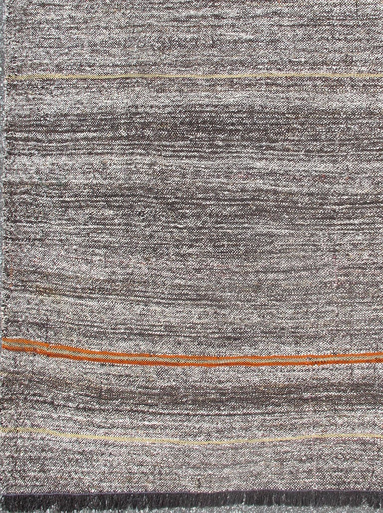 Vintage Turkish Kilim Rug with Variegated Stripes in Charcoal, Gray and ...