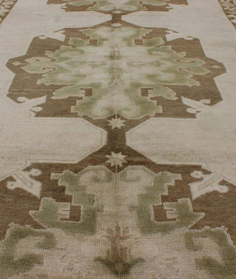 Army Green and Apple Green Turkish Oushak Gallery Runner with Multi ...